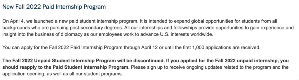 U.S. Department of State Paid Student Internship - Path to Foreign Service